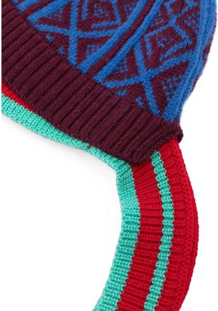 Dries Van Noten 4761 Geometric-Patterned Knit Baseball Cap - Blue