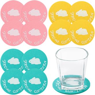 Blulu 12 St&uuml;ck Ostern Runde Filzuntersetzer 10 cm Getr&auml;nkeuntersetzer mit Kaninchenmuster Osterhasen Tischsets als Geschenke Osterdekoration f&uuml;r Tassen Tee 