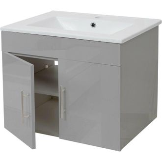 Hhg [NEUWERTIG] Waschbecken + Unterschrank HHG-235, Waschbecken Waschtisch, MVG-zertifiziert, hochglanz 60cm grau