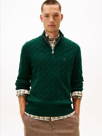Tommy Hilfiger Pull zipp&eacute; en laine dagneau maille torsad&eacute;e