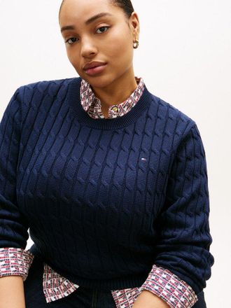 Tommy Hilfiger Rundhalspullover CRV CO CABLE MID GG C-NK LS SWT in gro&szlig;en Gr&ouml;&szlig;en, mit Zopfmuster