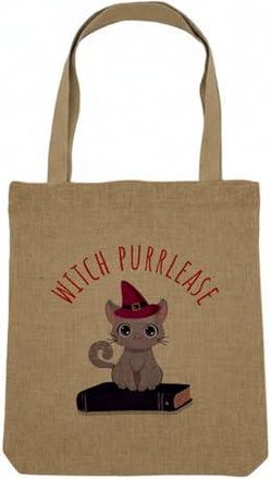 Fabulous Sac Shopping Tote Bag Aspect Lin - Witch Purrlease Cat Halloween Drawing Cute - Sac de Courses Toile Epaisse 360g Beige Naturel Cabas Port&eacute; Epaule Sol