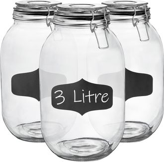 Argon Tableware Glaspeichergl&auml;ser Mit Etiketten - 3L - Schwarzer Seal - Pack Von 3