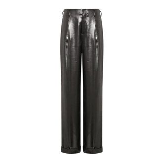 Polo Ralph Lauren Pantalon M&eacute;tallis&eacute; Pliss&eacute; Taille Haute - Femme - Pantalons - Noir - Taille: 38 FR