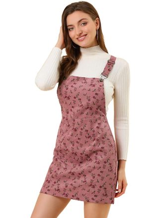 Allegra K Damen Latzhose, Kordsamt, Verstellbarer Riemen, Overall-Kleid, Pink, X-Groß