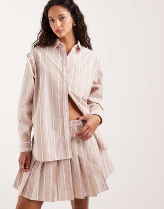 Lacoste Chemise densemble &agrave; rayures - Rose/bleu pastel