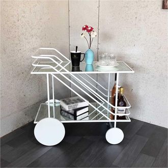 Generic K&uuml;chenwagen, K&uuml;chenwagen, Bar- und Servierwagen, moderner Bar- und Servierwagen mit Rollen, 2-stufige K&uuml;chenbarwageninsel aus Glas und Metall mit R&auml;de