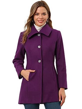 Allegra K Manteau dhiver pour femme avec col rabattable, poches inclinées à simple boutonnage, violet, 40