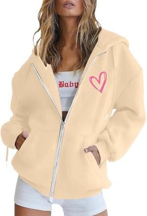 Generic Vestes &agrave; capuche d&eacute;contract&eacute;es pour femmes 2026 avec fermeture &eacute;clair, manches longues, cordon de serrage, polaire, parfaites pour un usage quotidien,