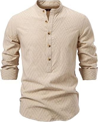 Generic T-shirt &agrave; manches longues en coton pour homme - Chemise daffaires boutonn&eacute;e - Chemise en mousseline l&eacute;g&egrave;re - Chemise de loisirs - Chemise en lin confo