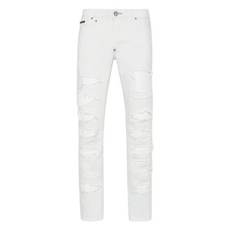 Philipp Plein Homme, Jeans, Blanc, Taille: W31 Pantalon en denim Coupe Super Droite avec Inserts Python
