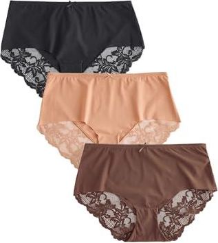 Next Femme Culotte mi-Haute Invisible avec Dentelle au Dos, Lot de 3 Black/Caramel Nude/Chocolate Nude 42