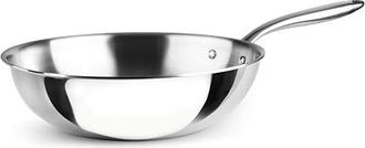 Lacor 60898 Trichef Wok 28 cm, Edelstahl 18/10 und Aluminium 1060, dreilagig, Gusseisengriff, induktionsgeeignet, backofen- und sp&uuml;lmaschinengeeignet