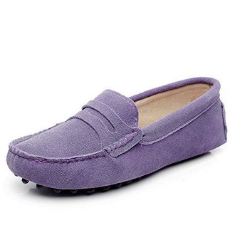 Jamron Femmes Classique Daim Penny Loafers Confortable Fait Main Pantoufle Mocassins Violet 24208 EU39.5