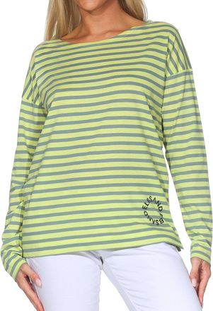Elbsand Damen Longsleeve Langarmshirt mit Streifen ESWTooske 70774 00 Sunny Lime + Soft Sage (0108) XL
