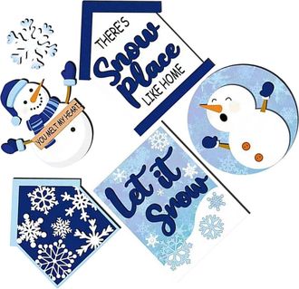 Angoily 6st&uuml;cke Teilige Holz-etageren-deko im Landhausstil mit Schneemann-weihnachtsmotiv Rustikale Etageren-deko f&uuml;r Winterdeko und Weihnachtsschilder Etager