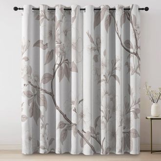 Generic Verdunkelungsvorh&auml;nge mit Kr&auml;uselband 2er Set H240&times;B132 cm, Gemalt Elegant Blumen Zweige Druck Designs, Thermovorhang Schlafzimmer Gardinen, Grau Wei&szlig;