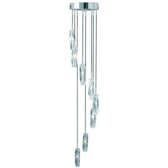 Searchlight Sculptured Ice - Luminaire suspendu &agrave; 8 ampoules en spirale, chrome, verre K9 huit, ampoule G4 - Searchlight