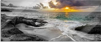 Pixxprint Glasbild Panorama, Wandbild aus Echtglas, Sonnuntergang auf Hawaii, 120x50 cm, inkl. Aufhängung und Abstandshalter