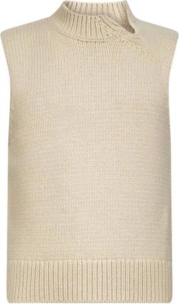 Dries Van Noten Homme, Pulls, Beige, Taille: XL Ribbed Turtleneck Vest