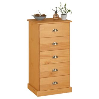 IDIMEX Kommode Paris aus Kiefer massiv gebeizt/gewachst, schöne Schubladenkommode mit 5 Schubladen, praktische Mehrzweckkommode mit Muschelgriffe