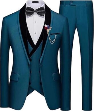 Generic Costume 3 pièces pour homme avec un bouton, coupe ajustée, pour dîner, mariage, bal de fin dannée, smoking, blazer, gilet et pantalon, Vert, 4XL