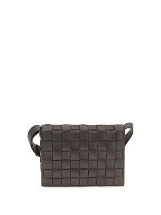 Bottega Veneta Mens Messenger Crossbody Bag Orto Espresso-Silver Calf Leather Shoulder Espresso/silver