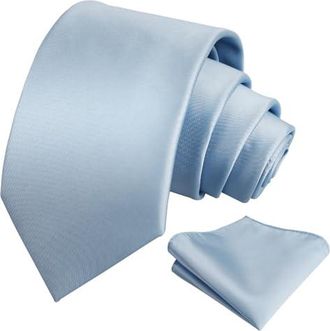 Alizeal Cravate et mouchoir pour homme de 8 cm de couleur unie classique daffaires formelle avec poche carrée, 140A-Bleu Gris, taille unique