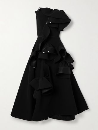 Maticevski Atonement Tr&auml;gerloses Maxikleid Aus Cr&ecirc;pe Mit Volants Und Mesh-bes&auml;tzen - Schwarz