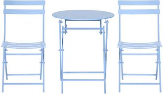 OUTSUNNY 3-tlg. Gartenset Garnitur Balkonm&ouml;bel Set Bistrotisch mit 2 St&uuml;hlen f&uuml;r Hof Garten klappbar Hellblau