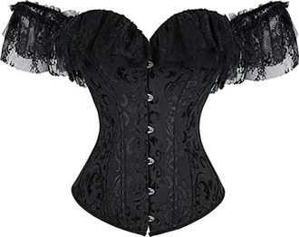 Grebrafan Corset avec Bretelle Bustier Broderie Gothique (EUR(48-50) 6XL, Noir)