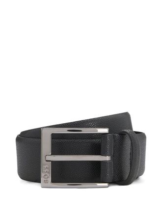 BOSS ceinture en cuir &agrave; logo grav&eacute; - Noir