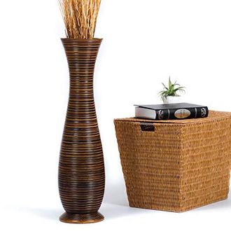 Leewadee Leewadee Grand Vase A Poser Au Sol pour Branches D&eacute;coratives De Pampa, Vase en Bois De Manguier, 65 cm, Marron