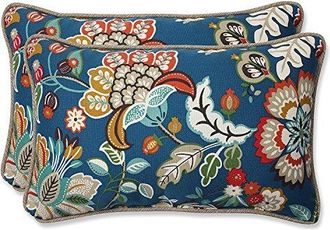 Pillow Perfect Outdoor Telfair Rectangular Throw Pillow, Peacock, Set of 2