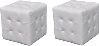 Les Tendances Pouf cube capitonné blanc (lot de 2)