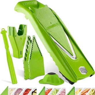 Börner Coupe-Légumes Börner V5 (Plus Set) - Mandoline en V Réglable + Accessoires Supplémentaires + Éplucheur - Avec Lame en V en Acier Inoxydable - Pour Tra