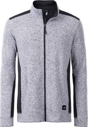 James & Nicholson Herren Knitted Workwear Fleece Jacke, Weiß (White-Melange/Carbon), XXXXXX-Large