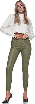 Glamexx24 Pantalon skinny pour femme avec effet cuir taille haute stretch, Vert armée., L mince