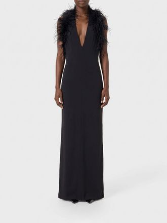 Blumarine Robe de soir&eacute;e longue en cr&ecirc;pe &agrave; &eacute;paules d&eacute;nud&eacute;es et plumes d&eacute;coratives