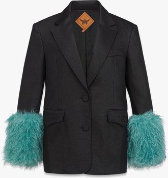 MCM Blazer aus Lurexwolle mit &Auml;rmelbes&auml;tzen aus Kunstfell BLACK WOOL