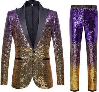Generic Blazer &agrave; paillettes brillantes pour homme - Ensemble deux pi&egrave;ces - Blazers crant&eacute;s d&eacute;contract&eacute;s et intelligents - Un bouton - Coupe r&eacute;guli&egrave;re - Change