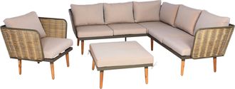 Mendler Gartengarnitur HWC-L31, Garnitur Lounge-Set Sofa Outdoor, Spun Poly Metall Poly-Rattan MVG-Zertifiziert - beige-braun