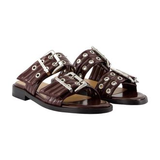 Ganni Womens Buckle-Strap Leather Sandals Burgundy