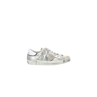 Philippe Model Silberne Low-Top-Sneakers mit Asymmetrischem Band - - Shoes - Damen - Grau - 35 EU