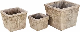 Loberon &Uuml;bertopf 3er Set Bissone, DREI Gr&ouml;&szlig;en, kunstvolle Ornamente, mediterrane Optik, mit Ablaufloch, Gartenzubeh&ouml;r, Pflanzgef&auml;&szlig;, Ton, terrakotta