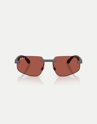 Ray-Ban Rb4475 - Lunettes de soleil irr&eacute;guli&egrave;res &agrave; verres polaris&eacute;s rouges - Gris sable