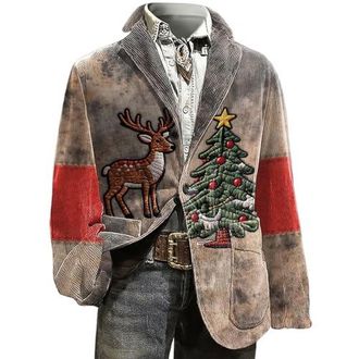 Generic Blazer de Noël hideux pour homme en velours côtelé avec poches fantaisie style rétro festif costume manteau tendance flocon de neige Père Noël imprimé