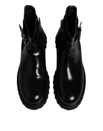 Dolce & Gabbana Black Belted Dg Logo Men Chelsea Boots Shoes Calf Leather