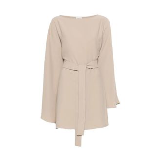 P.A.R.O.S.H. Kurzes Kleid mit G&uuml;rtel in der Taille - - Dresses - Damen - Beige - L
