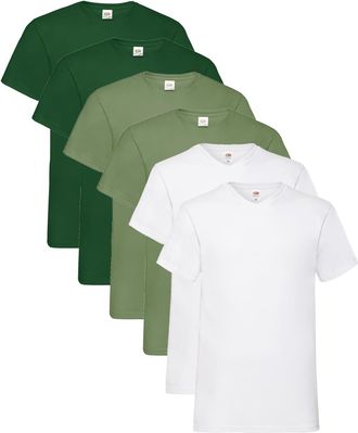 Fruit Of The Loom Herren- V-Neck T-Shirt M L XL XXL 3XL 4XL 5XL Farbsets, 2Weiss 2Olive 2Flaschengr&uuml;n (6 Pack) + 1 HL Kauf Notizblock, XXL (6er Pack)